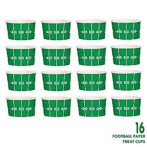 Football Party Supplies - Green Yard Line Paper Cups for Snacks and Favors, 9.5 Ounce Size (Serves 16)