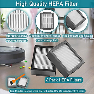 NEACUTE Vacuum Cleaner Attachments Replacement Parts - Compatible for iRobot Roomba i3 i4 i6 i7 i8 i8 E5 E6 E7 &J7, 2 Roller Brushes, 6 HEPA Filters, 6 Side Brushes, 6 Dust Bags