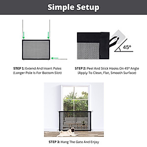 Dog Gates for The House,JG Baby Retractable Mesh Dog Gate,for No Drilling Portable Folding Child's Baby Gates Install Anywhere 3 Poles Avoid Pets from Passing Underneath 30'' X 39'', 3 Poles 8 Hooks