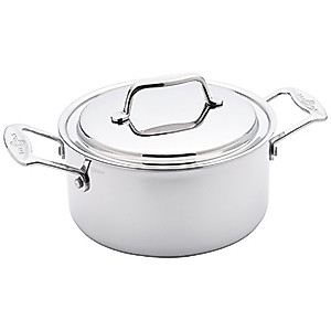 USA Pan Cookware 5-Ply Stainless Steel 3 Quart Stock Pot with Cover, Oven and Dishwasher Safe, Made in the USA, Silver