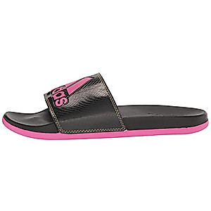 adidas Women's Adilette Comfort Slides Sandal, Black/Lucid Fuchsia/Gold Metallic, 10