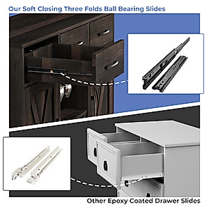 VVFLU Sideboard Buffet Cabinet with Storage Kitchen Farmhouse Coffee Bar Cabinet, Drawers, Removable Wine Rack, Wine Glass Rack, Barn Doors, Adjustable Shelves for Dinning Room, Brown (Coffee Wood)