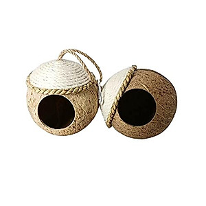 Warm Winter Parrot Toy, Coconut Woven Straw Bird Sleeping Bag, Natural Natural Cage Hut for Cockatiel,Parakeet,Budgies,Lovebird, Parrot Toy Tent House