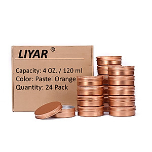 LIYAR 4oz Cans Tin Aluminum Metal Tin 24 Pack Metal Container Jars Aluminum Round Tins with Screw Lids for Salve, Spices or Candies(Pastel Orange)