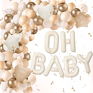 Lecheme Boho Baby Shower Balloons Oh Baby Cream Letter Balloons Set for Baby Shower 115 Pcs Thick Mylar Balloons for Baby Girl Shower Beige Baby Shower Decorations