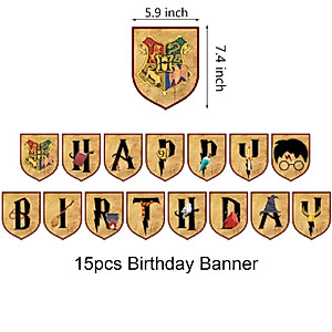 Harry Birthday Party Supplies Set Harry Birthday Decorations Include Backdrop,Happy Birthday Banner,Hanging Swirls,Latex Balloons,Cake Cupcake Toppers,Stickers for Magic Movie Birthday Party Supplies