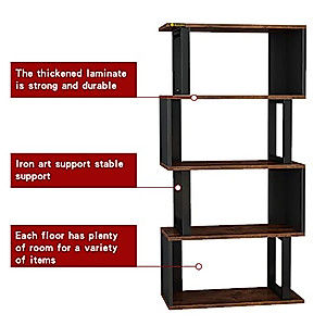 MIN WIN 5-Tier Open Storage Display Shelf,50.2" Tall Storage Wooden Bookshelf and Bookcase,Modern S-Shaped Bookshelves,Freestanding Decorative Storage Shelves with Metal Frame for Living Room