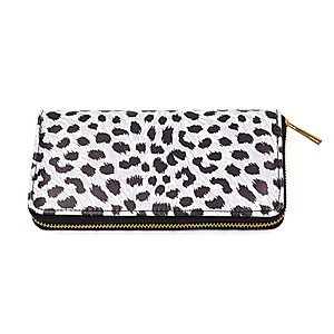 Premium Vegan Leather Animal Print Continental Zip Around Wallet, Grey Leopard