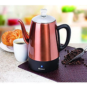 Number 1 In Service Euro Cuisine Electric Percolator Coffee Maker, Stainless Steel Coffee Machine Percolators Fast and Portable Coffee Pot, Detachable Cord and Cool Touch Handle (8 Cup)