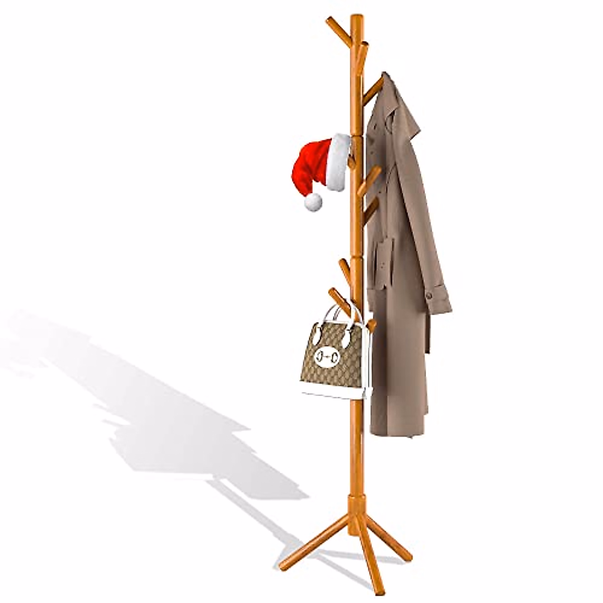 NicQliear Wooden Freestanding Coat Rack with 9 Hooks, Adjustable Coat Rack Stand to Hang Clothes/Bags/Hats, Standing Coat Tree Perfect for Bedroom/Entryway/Hallway
