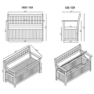 47"W Acacia Wood Outdoor Storage Bench - Perfect for Storing Blankets, Cushions or Toys - 100% Weather Resistant Wood - Perfect for Modern Garden Setting - Outdoor Furniture, Patio Bench, Garden Bench