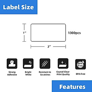 Printholic 12 Rolls 2" x 1" Direct Thermal Labels for Barcodes Postage Address Shipping Labels Compatible with Rollo & Zebra Desktop Printers Adhesive - 1300 Labels/Roll