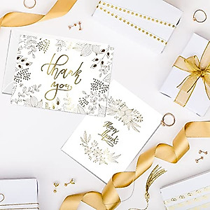 Fresh & Lucky 50 Elegant Thank You Assorted Blank Cards With Envelopes - Classic Multiple Golden and Silver Floral Print Stylish Design on White Thick Paper - Perfect For Weddings, Business Events, Invitations, Memorial Donations, Funeral Contributions, B