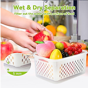 3 Pack Fruit Storage Containers for Fridge, Airtight Food Storage Containers with Removable Colander, Produce Saver Organizers Storage for Refrigerator, Keep Fruit Vegetable Meat Berry Fresh Longer