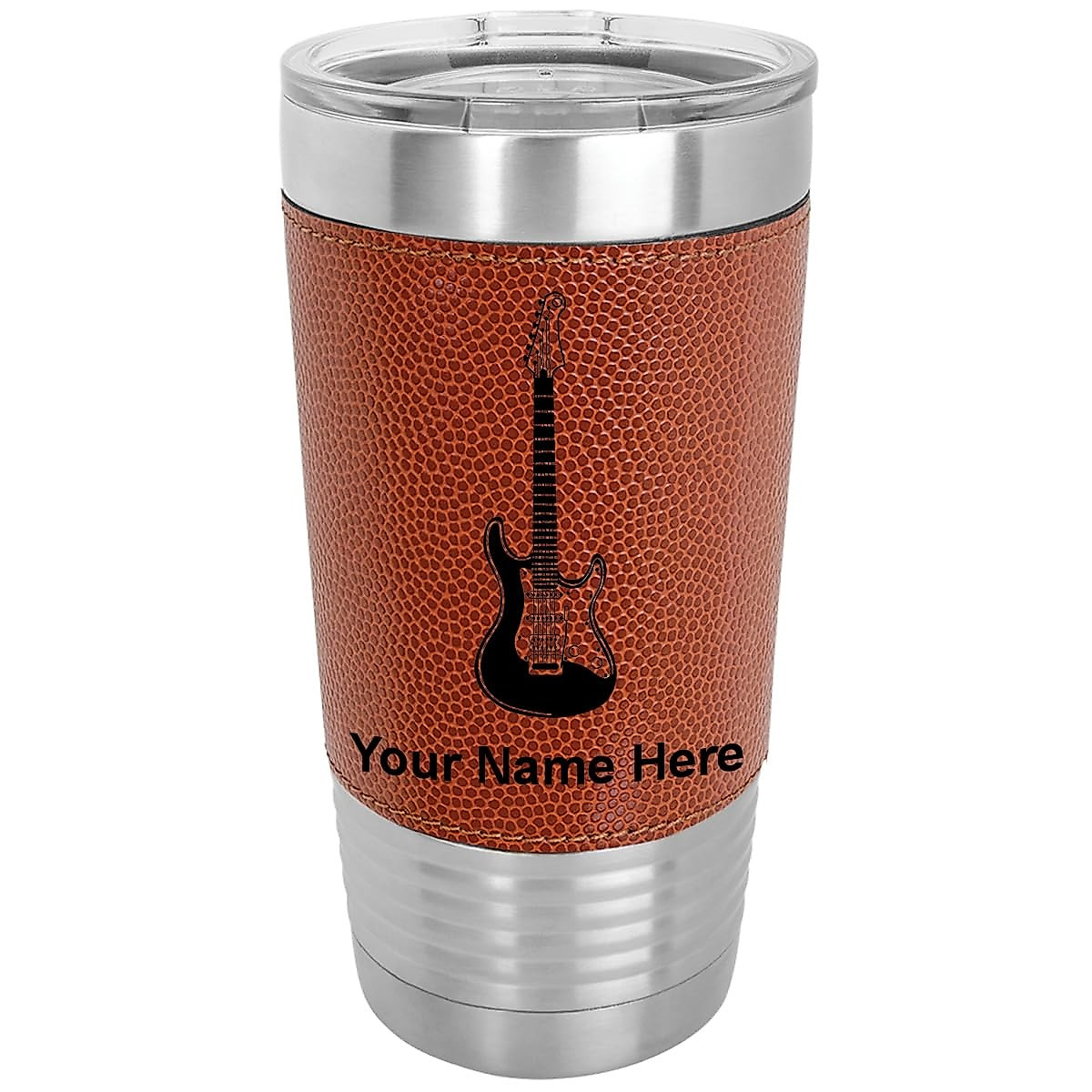 LaserGram 20oz Vacuum Insulated Tumbler Mug, Electric Guitar, Personalized Engraving Included (Faux Leather, Basketball Style)