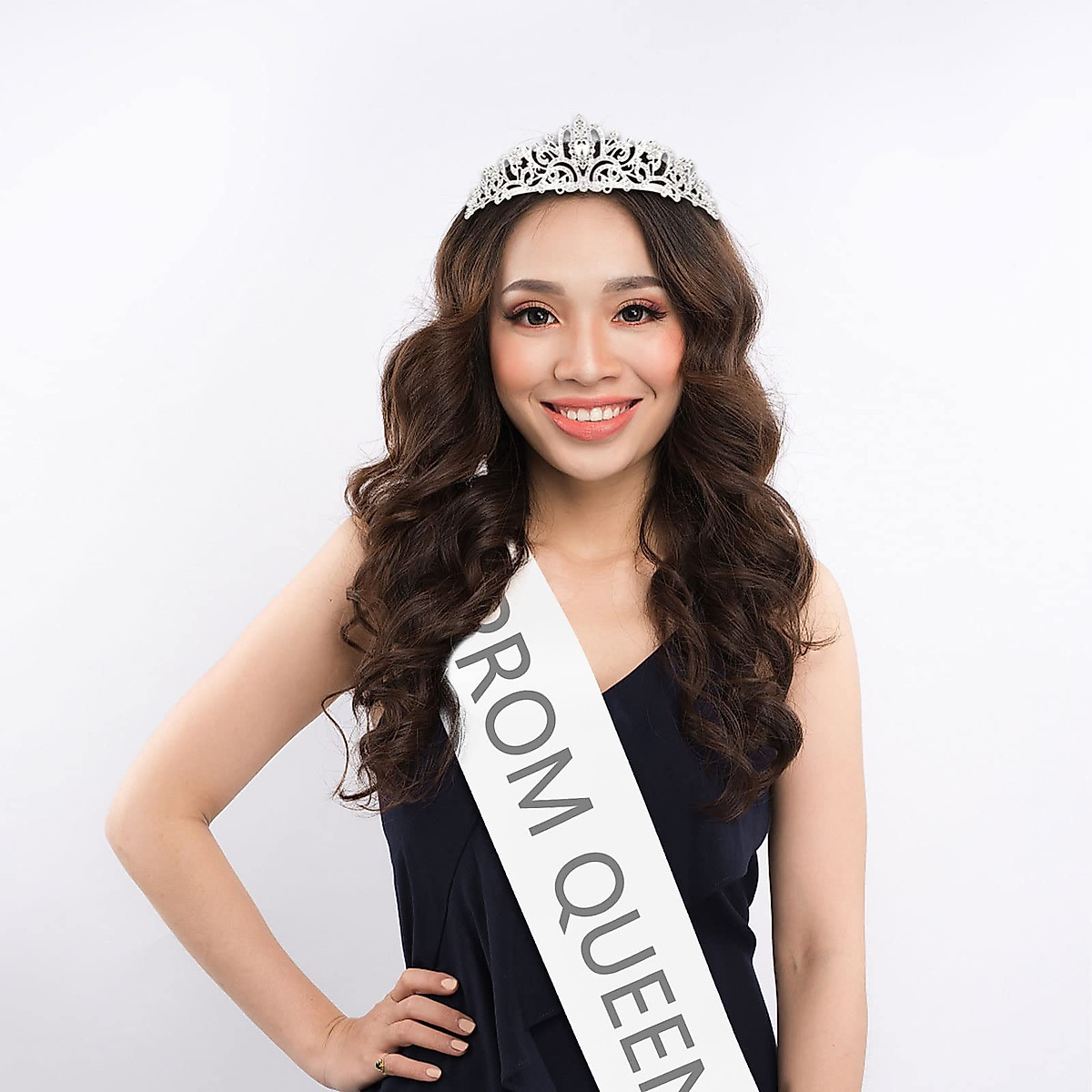 CIEHER Crown and Sash, White Sash Blank Satin Sash Prom Crown Custom Sash Court Sash Mommy to Be Sash Birthday Sash Bride to Be Sash Bachelorette Sash and Crown Graduation Sash Make Your Own