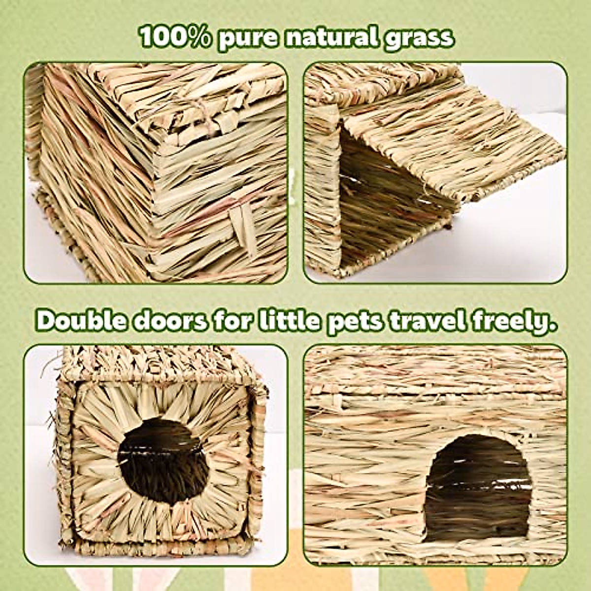 Grass House for Rabbits (1pc) and Grass mat for Rabbit Bunny(2pcs) Sangle Sopffy, Hand Woven Straw Hut, Small Animal Cages Hay Mat for Guinea Pig Parrot Rabbit Bunny Hamster Chinchilla Squirrel…