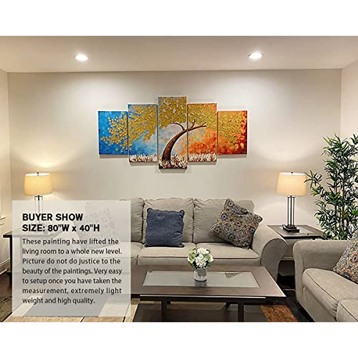 JIMHOMY Wall Art for Living Room Large Canvas Wall Paintings Room Decor Gold Tree Picture Wall Decor Cherry Blossom Flower Painting 3D Textured Petals Framed Art Home Office Decorations 80x40in