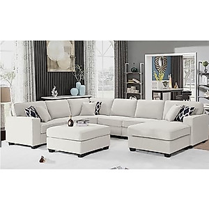 Legend Vansen 137'' Reversible Flexible Combination Modular Sofa Couche with Ottoman Sectional, Cream