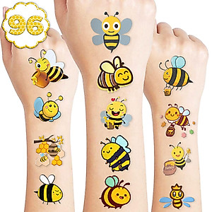 Bee Temporary Tattoos for Kids, Birthday Party Decorations Supplies Party Favors Supper Cute 96PCS Bee Tattoo Sticker Style Gift Ideals for Boys Girls Schools Prizes Themed