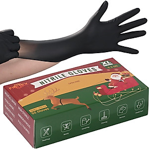 FINITEX Black Nitrile Disposable Latex Free Gloves - 6.2mil 50PCS Powder Free Gloves Christmas Cleaning Medical Exam Food Gloves (X-Large)
