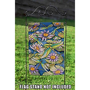 Toland Home Garden 110007 Waterlilies & Dragonflies Dragonfly Flag 12x18 Inch Double Sided for Outdoor Flower House Yard Decoration