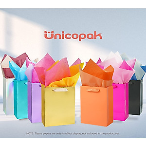 UnicoPak Hot Pink Gift Bags Medium Size 8x4x10 20Pcs, Glossy Finish Waterproof Paper Gift Bags with Handles, Party Bags Pink Gift Bags for Birthday, Party, Wedding, Bridal Shower, Shopping