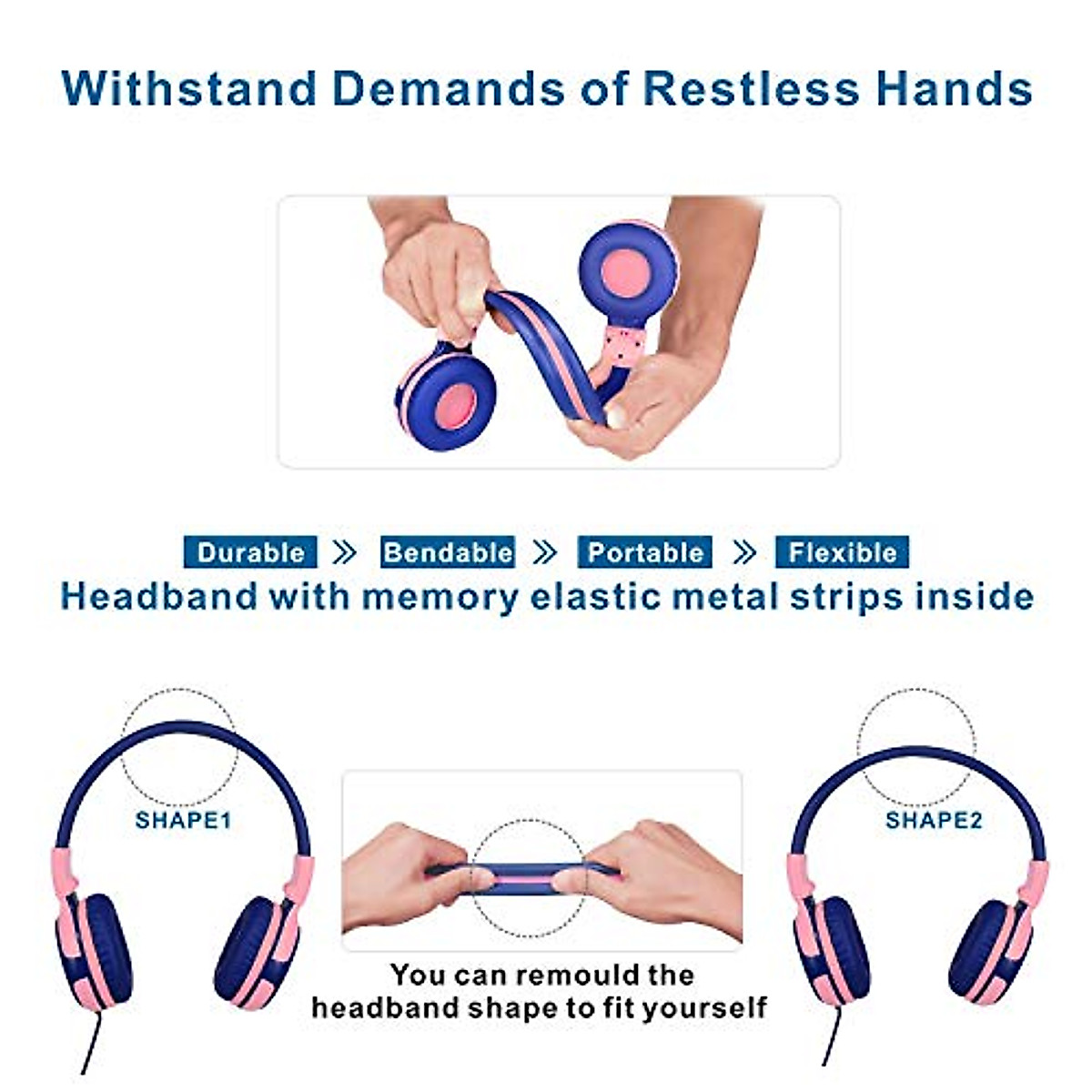 SIMOLIO Kids Headphones with Microphone, Headphones for Girls with 75dB,85dB,94dB Volume Limited & Share Jack, Durable Children Headphones, On-Ear Kids Headset for School/Plane Travel/Gift (Pink)