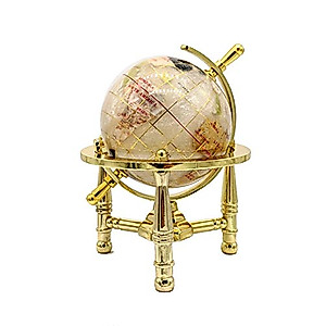 Unique Art 6-Inch Tall Pearl Swirl Ocean Mini Table Top Gemstone World Globe with Gold Tripod