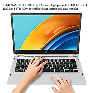 Yoidesu 2 in 1 Laptop, 13.3 IPS HD Touch Screen Display, for J4105 Quad Core CPU, 360 ° Rotation, Fingerprint Unlock, 2.4GHz/5GHz WiFi, 6000mah Battery, BT Laptop Computer for Win
