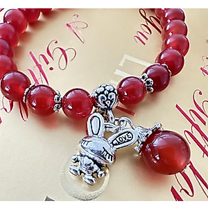 Feng Shui Handmade Chinese Zodiac Rabbit Red Agate Beads Bracelet (RABBIT)
