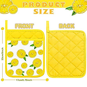 6 Pcs Pot Holders for Kitchen Heat Resistant Yellow Lemon Design Pot Holders with Hand Pockets and Hanging Loops Cotton Hot Pads Dual Function for Kitchen, Cooking, Baking, Grilling, Gifting