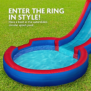 Sunny & Fun Inflatable Single Ring Water Slide Park – Heavy-Duty for Outdoor Fun - Climbing Wall, Slide & Deep Pool – Easy to Set Up & Inflate with Included Air Pump & Carrying Case