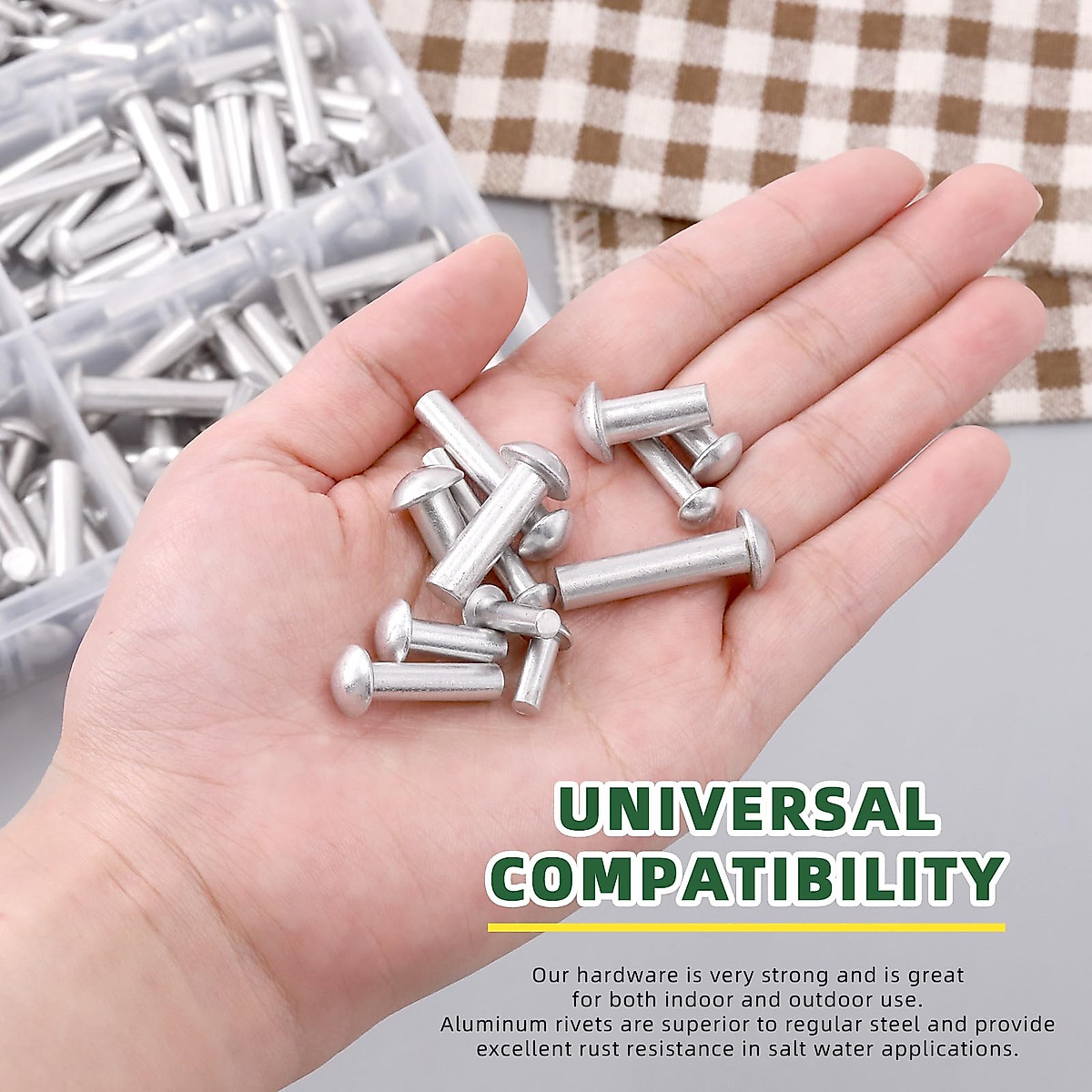 Keadic 300Pcs 12 Sizes Solid Aluminum Brazier Head Rivets Assortment Set, M4 M5 M6 10mm 14mm 20mm 25mm Length Aluminum Rivets Fastener for Household Machinery Automobile Industry