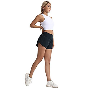 Kcutteyg Running Shorts for Women with Liner High Waisted Lightweight Womens Workout Shorts with Back Pocket- 4" (Black, M)
