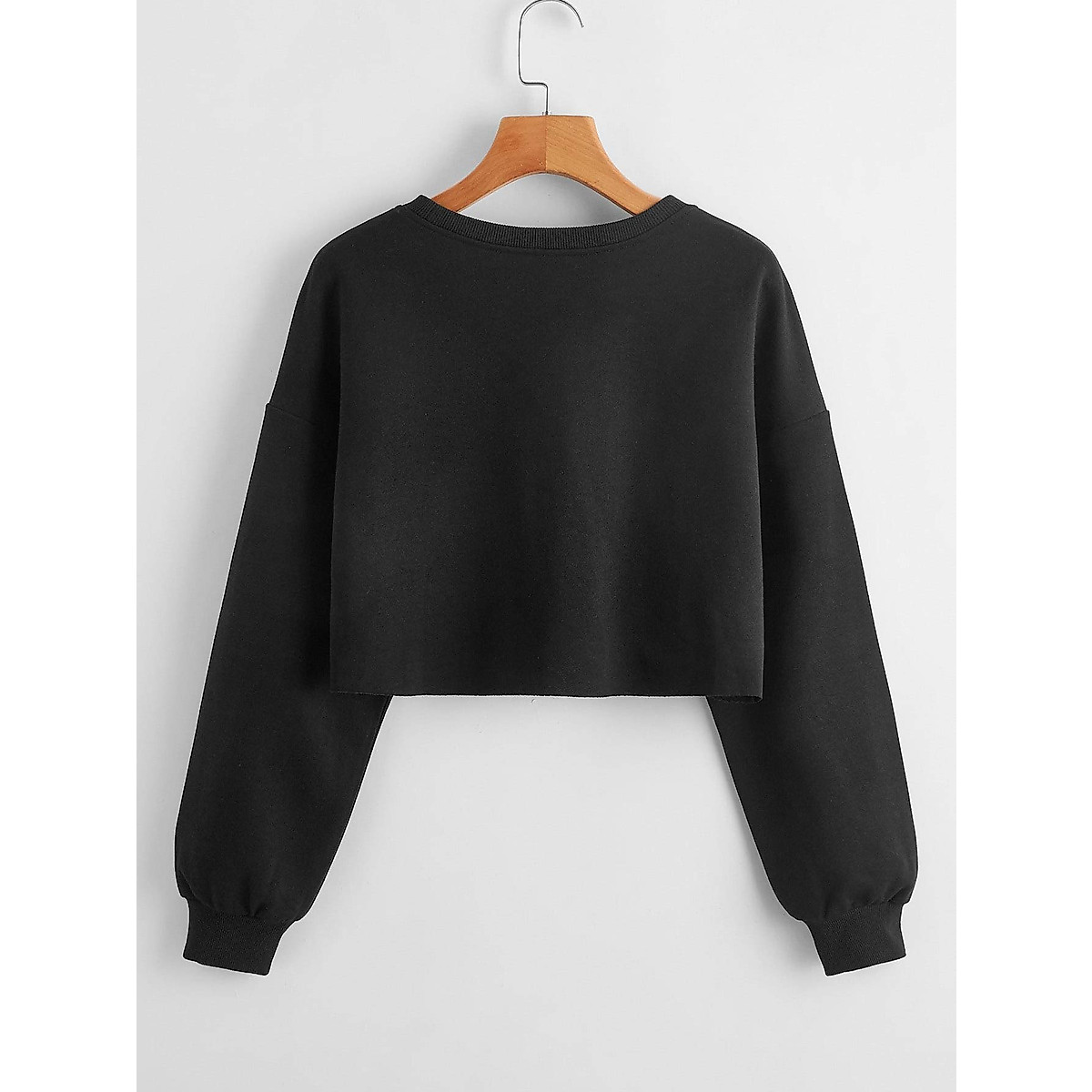 SweatyRocks Women's Casual Long Sleeve Raw Hem Pullover Crop Tops Sweatshirts Black M