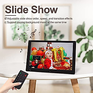 10.1 Inch Digital Picture Frame with 32GB USB Flash Drive, KECAG 1920x1080 HD IPS Screen Digital Photo Frame, Motion Sensor, Video, Music, Share Moments via SD Card or USB, with Remote Control, Black