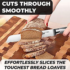 Orblue Serrated Bread Knife with Upgraded Stainless Steel Razor Sharp Wavy Edge Width - Bread Cutter Ideal for Slicing Homemade Bread, Bagels, Cake (8-Inch Blade with 5-Inch Handle)