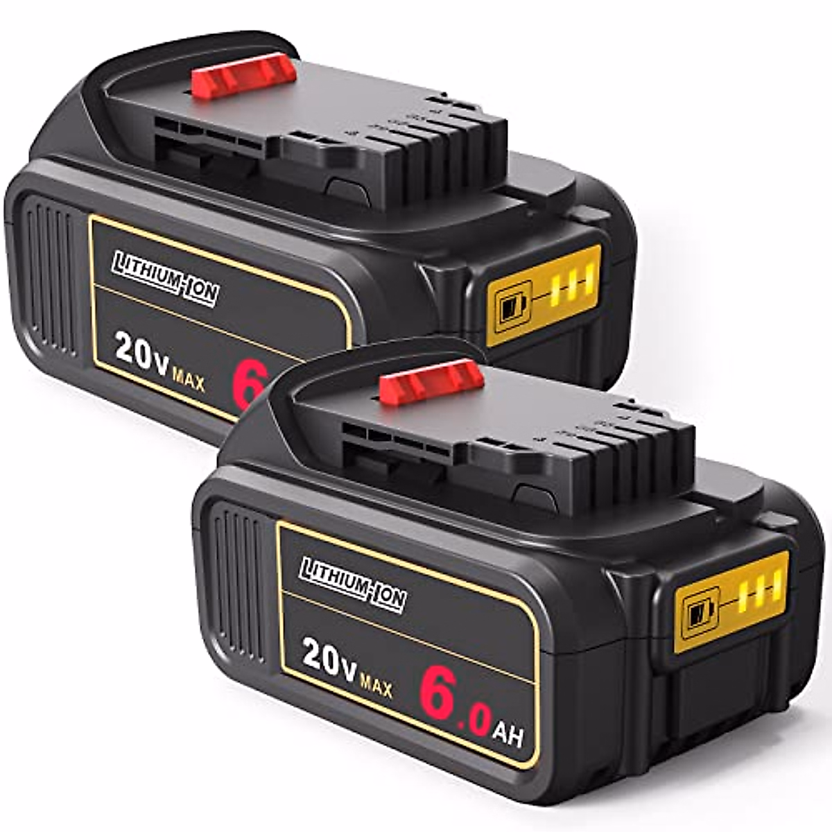 2-Pack 6.0Ah Replacement Battery for Dewalt 20V Battery DCB206 DCB204 DCB204-2 DCB203 DCB201 DCB200 DCB207 DCB208 DCB210, Compatible with 5.0Ah/10.0Ah Dewalt 20V Max Battery and Dewalt 20 Volt Tools