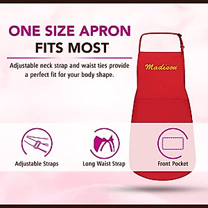 Personalized Apron with Hat for Men and Women - Custom Apron with Embroidered Name - Unisex Red Apron with Pockets for Kitchen Cooking Baking Restaurant BBQ Painting Crafting