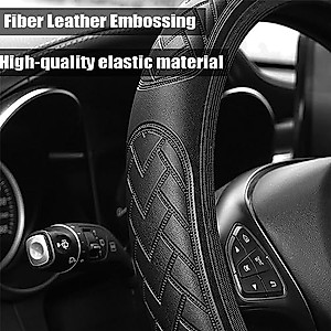 BELOMI Leather Elastic Steering Wheel Cover, Universal 15 Inch, Non-Slip and Breathable, Car Interior Accessories, Durable Waterproof Steering Wheel Protector Wrap for Sedan, SUV, Truck (Black)