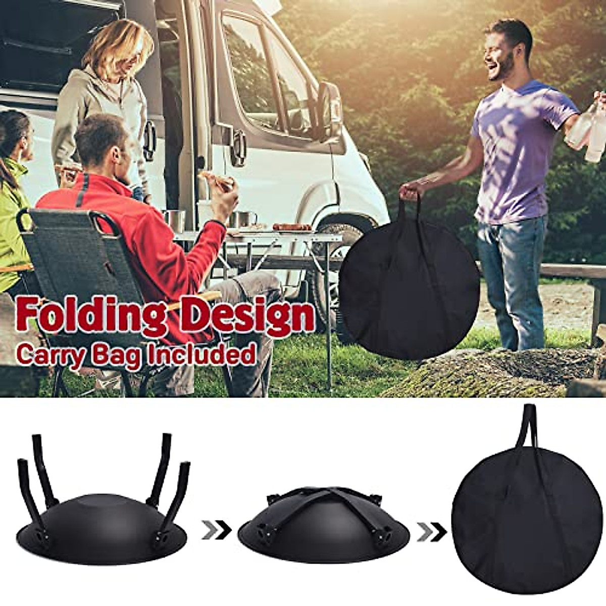 Cogesu Fire Pit, Fire Pits for Outside, 22 inch Portable Folding Wood Burning Firepit with Carry Bag Spark Screen & Poker Stick, 2 Pack Grate for Camping Picnic Backyard Garden