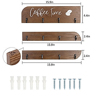 EMAISON Coffee Hooks Coat Rack with 6 Mug Holders, Vintage Style, Rustic Wood, for Entryway, Living Room, Kitchen, Bathroom, Office, Hallway