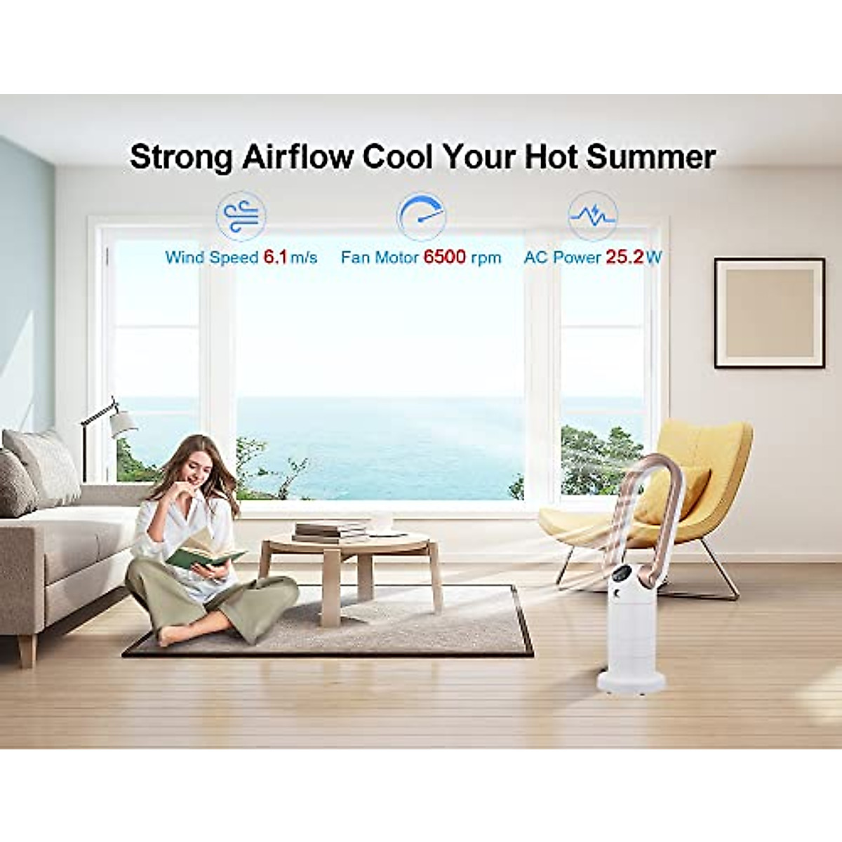 Bladeless Fan and HEPA Air Purifiers Combo, 29 inch Tower Fan with Remote, 120° Oscillating & 270° Tilt Head Table Fan, 9 Speeds 9 HoursTimer Air Circulator for Home Office Bedroom, White/Gold