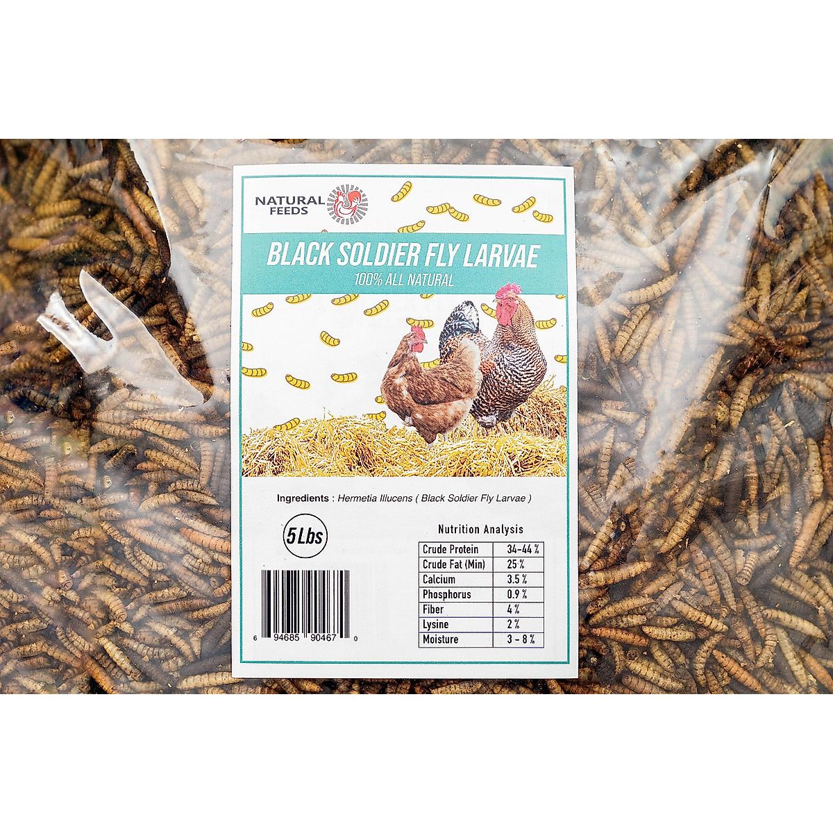Natural Feeds Dried Black Soldier Fly Larva for Chickens 5Ib Bags - 85X More Calcium Than Meal Worms - Non-GMO Poultry Feed & Molting Supplement - for Hens Ducks Wild Birds