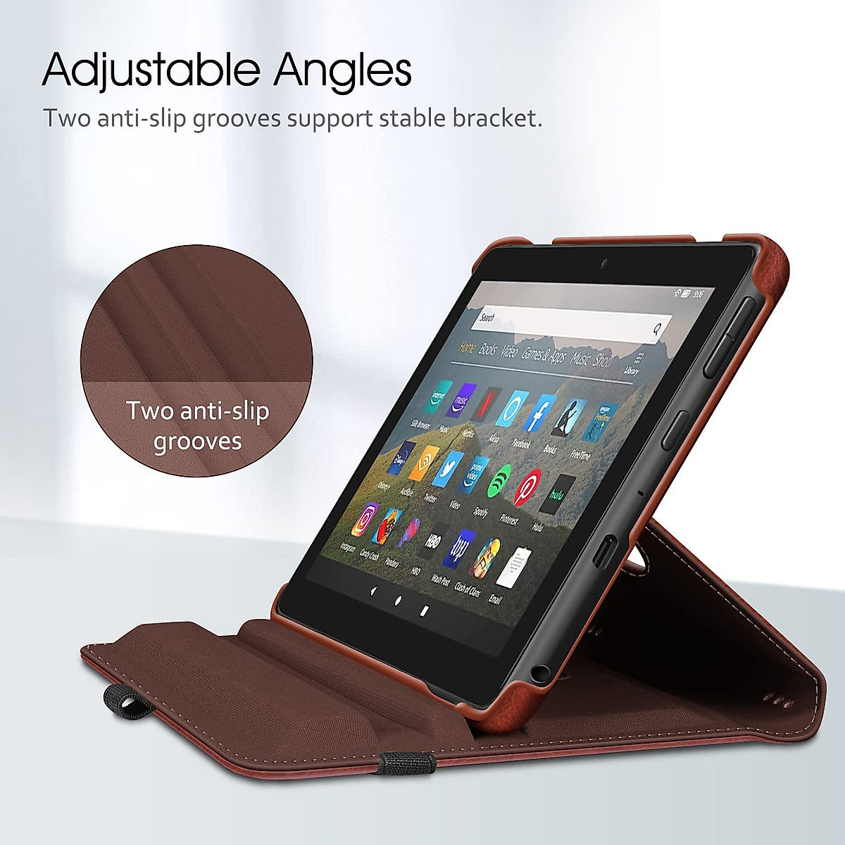 Fintie Case for Kindle Fire HD 8 & HD 8 Plus Tablet (Fits Both 12th Gen 2022 & 10th Gen 2020 Release) - 360 Degree Rotating Swivel Stand Protective Cover with Dual Auto Sleep Wake, Brown