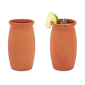 Okuna Outpost 12 Pack Clay Drinking Cups, Cantaritos de Barro Mexicanos for Margaritas, Tequila, Mexican Fiesta (12 oz)