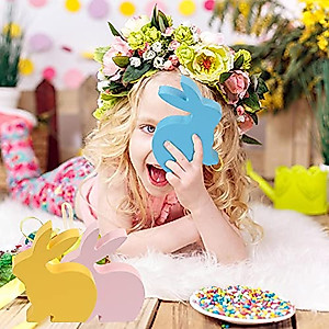 3PCS 5.1” Easter Bunny Table Wooden Signs Easter Decor Tired Tray Decoration Table Centerpiece Sign Desk Ornaments Easter Party Supplies Office Desk Easter Home Decoration Gift