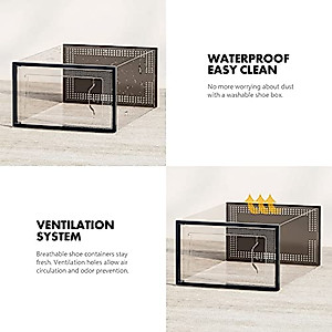 SEE SRPING XX-Large 12 Pack Shoe Storage Box, Clear Plastic Stackable Shoe Organizer for Closet, Shoe Rack Sneaker Containers Bins Holders Fit up to Size 14 (Black)