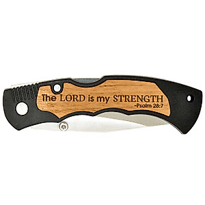 Religious Gifts Lord is my Strength Psalm 28 7 Laser Engraved Stainless Steel Folding Pocket Knife